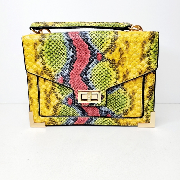 Bags | Yellow Multicolor Snakeskin Print Leather Womens Crossbody Purse ...